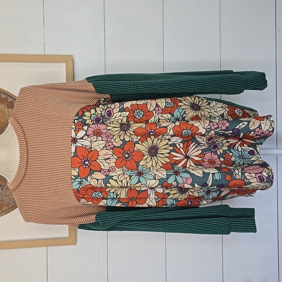 7th Ray | Tops | 7th Ray Retro And Ribbed Floralcolor Block Top | Poshmark